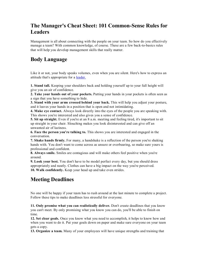The Manager's Cheatsheet | PDF | Career & Growth | Self-Improvement