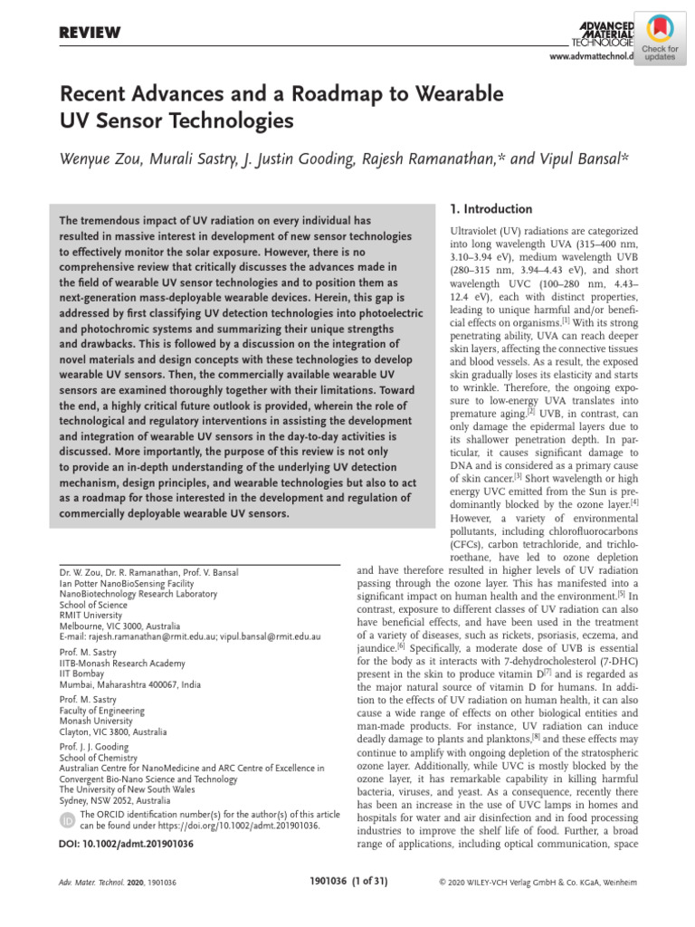 Recent Advances and a Roadmap to Wearable UV Sensors | PDF | Ultraviolet | Semiconductors