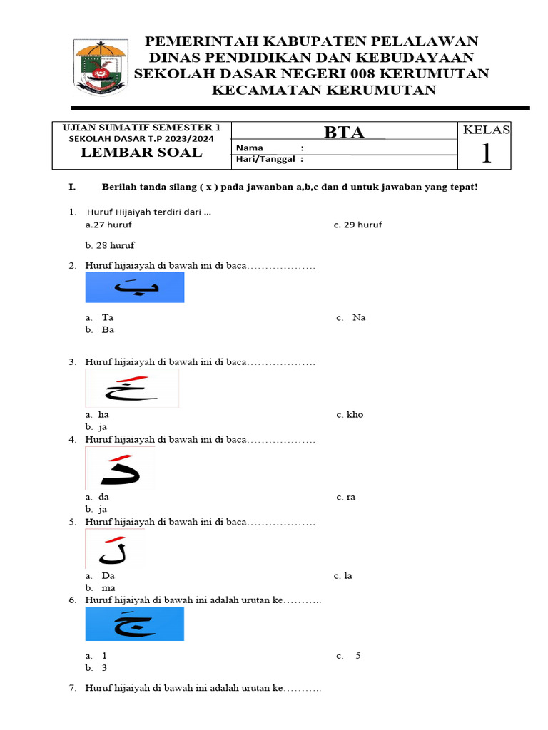 Soal Bta Kelas 1 | PDF