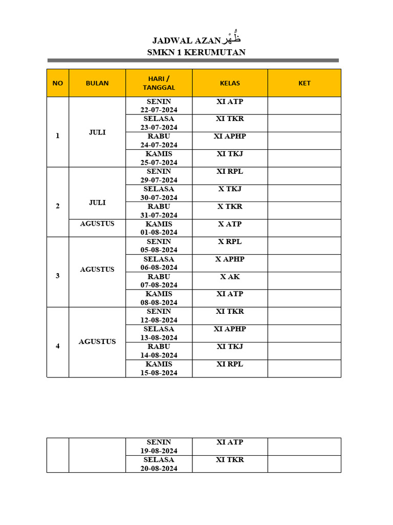 Jadwal Azan SMKN 1 Kerumutan 2024 | PDF