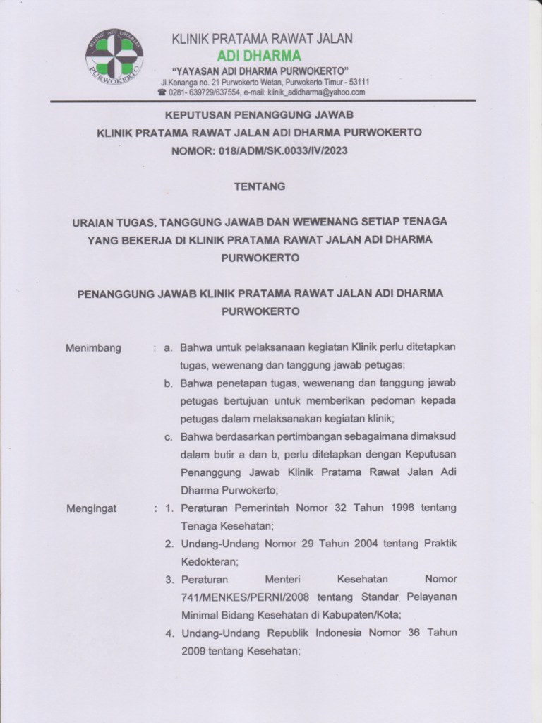 SK Uraian Tugas, Tanggung Jawab Dan Wewenang | PDF