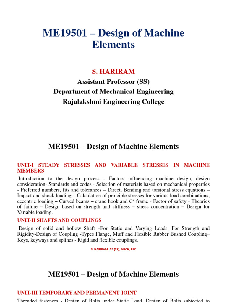 ME19501 - Design of Machine Elements | PDF | Deformation (Engineering) | Bending