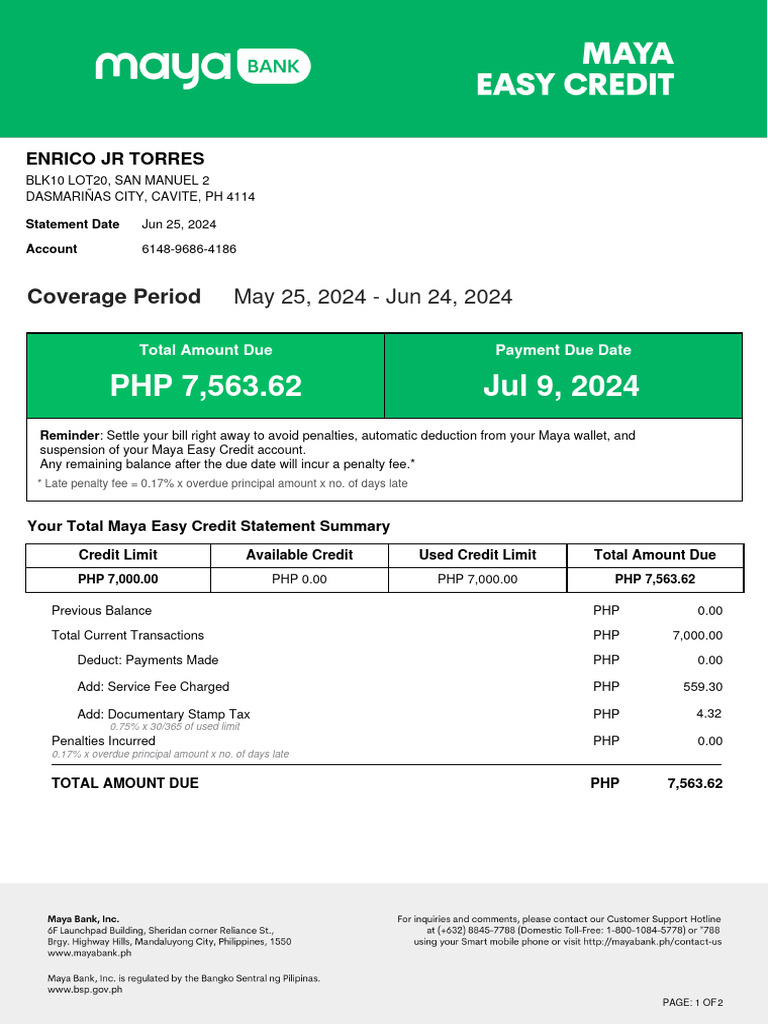 Maya Easy Credit Statement Summary | PDF | Credit Card | Fee