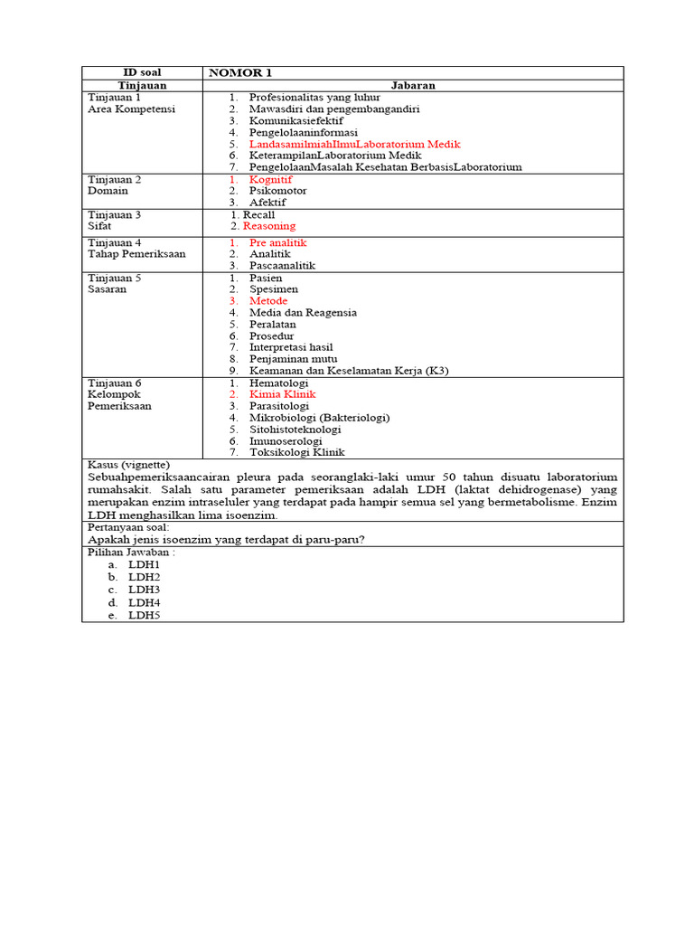 Soal Evaluasi KSK Kimia Darah | PDF