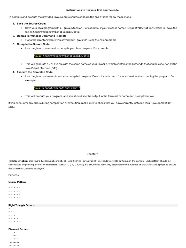 Instructions To Run Your Java Source Code:: Javac | PDF | Java (Programming Language) | Data Type