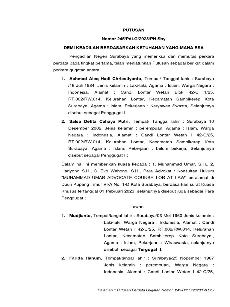 Salinan Putusan 245 PDT G 2023 PN Sby | PDF