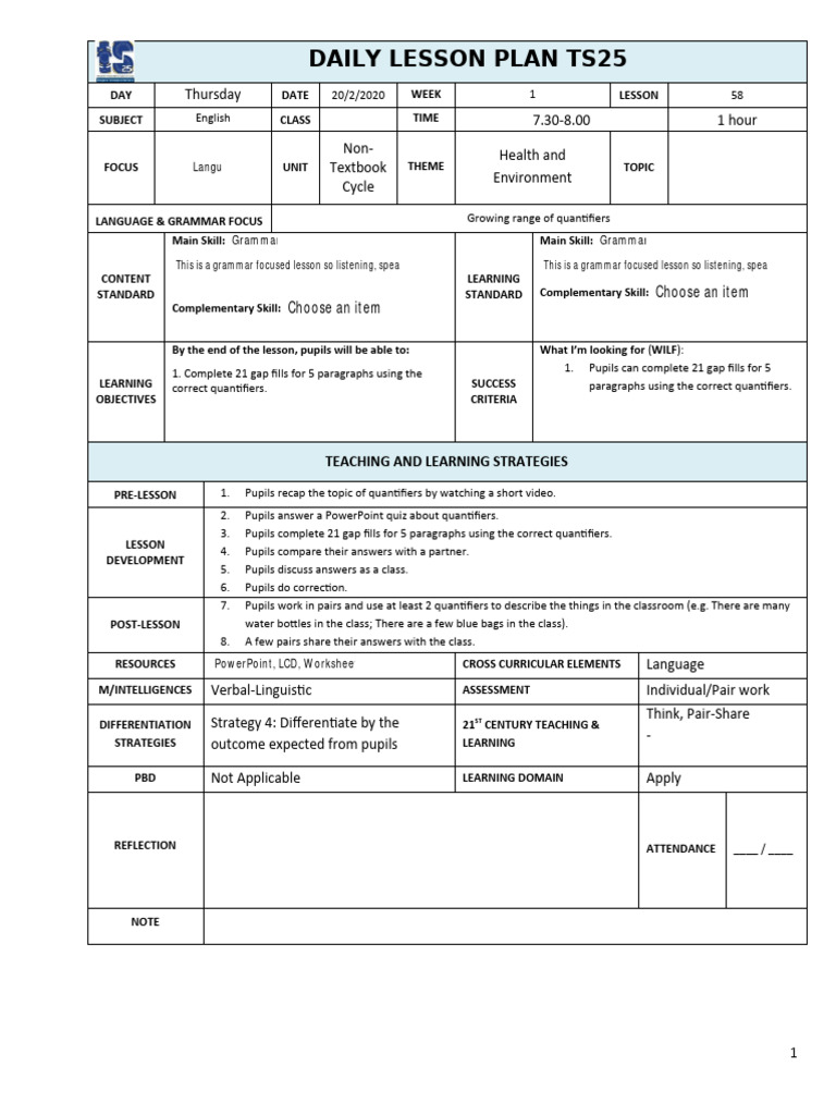 Form 2 Lesson 58 Language Awareness | PDF | Learning | Lesson Plan