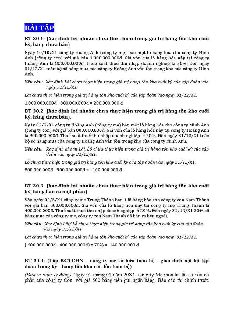 GỢI Ý GIẢI BÀI TẬP C30. GDNB tap doan | PDF