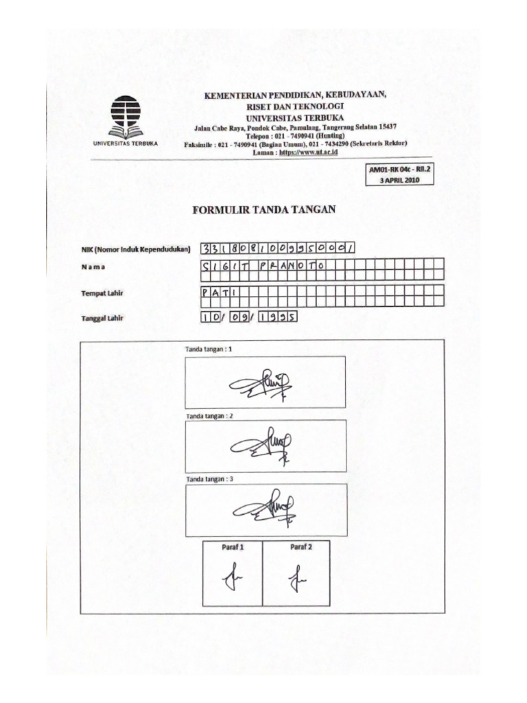 Form Tanda Tangan | PDF