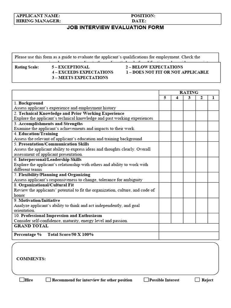 Job Interview-Evaluation Form | PDF | Business