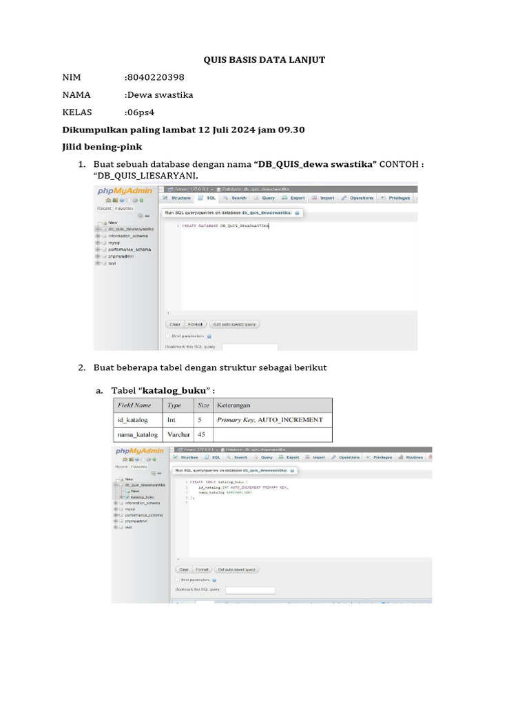 Quis Basis Data Lanjut | PDF | Kajian Bahasa Asing | Komputer