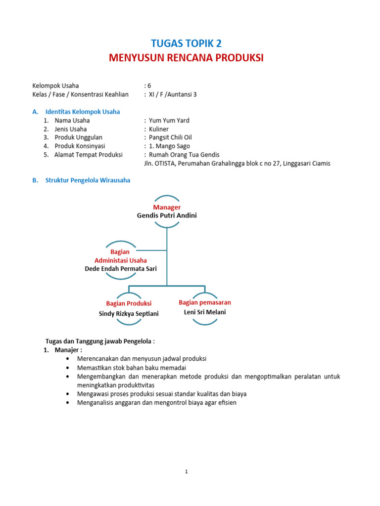 Tugas - Topik - 2 - Menyusun Rencana Produksi - Kelompok 6 - XI AKL 3 | PDF