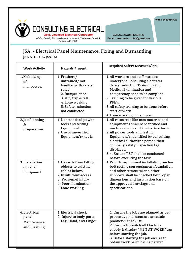 Electrical Panel Maintenance Protocol Pdf
