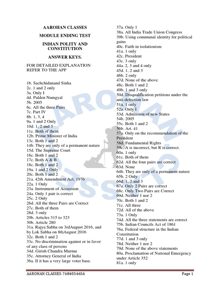 MODULE ENDING TEST POLITY ANSWER KEYS PDF Public Law Statutory Law