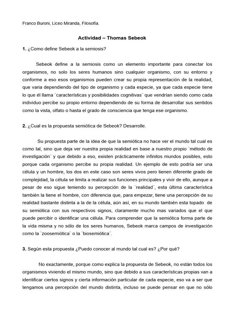 Tarea Thomas Sebeok | PDF | Semiótica | Percepción