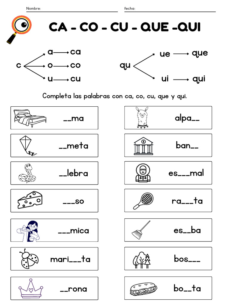 Palabras Con-Ca-Co-Cu-Que-Qui | PDF
