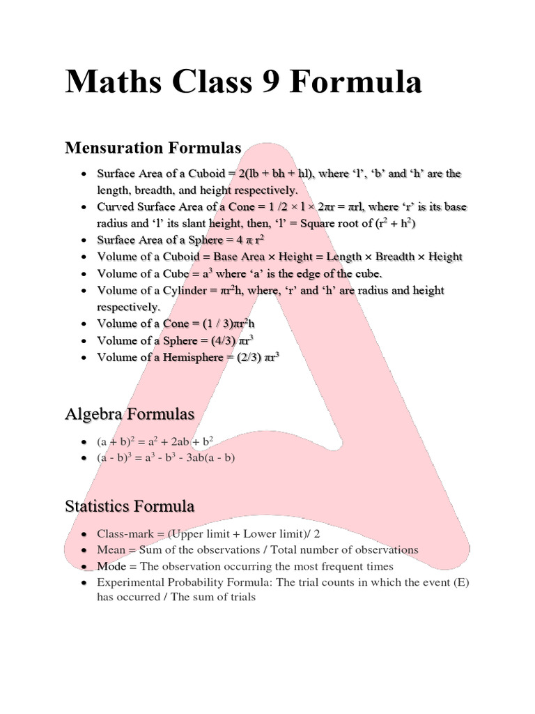 Maths-Class-9-Formula | PDF