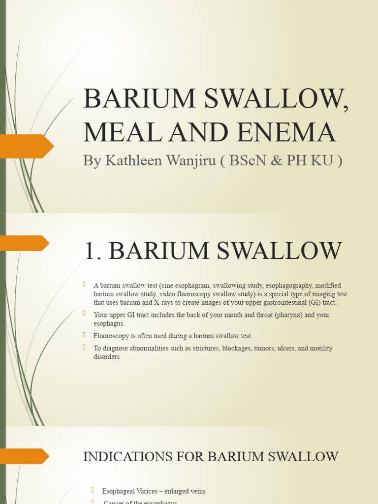Barium Swallow, Meal, and Enema Guide | PDF | Constipation | Esophagus