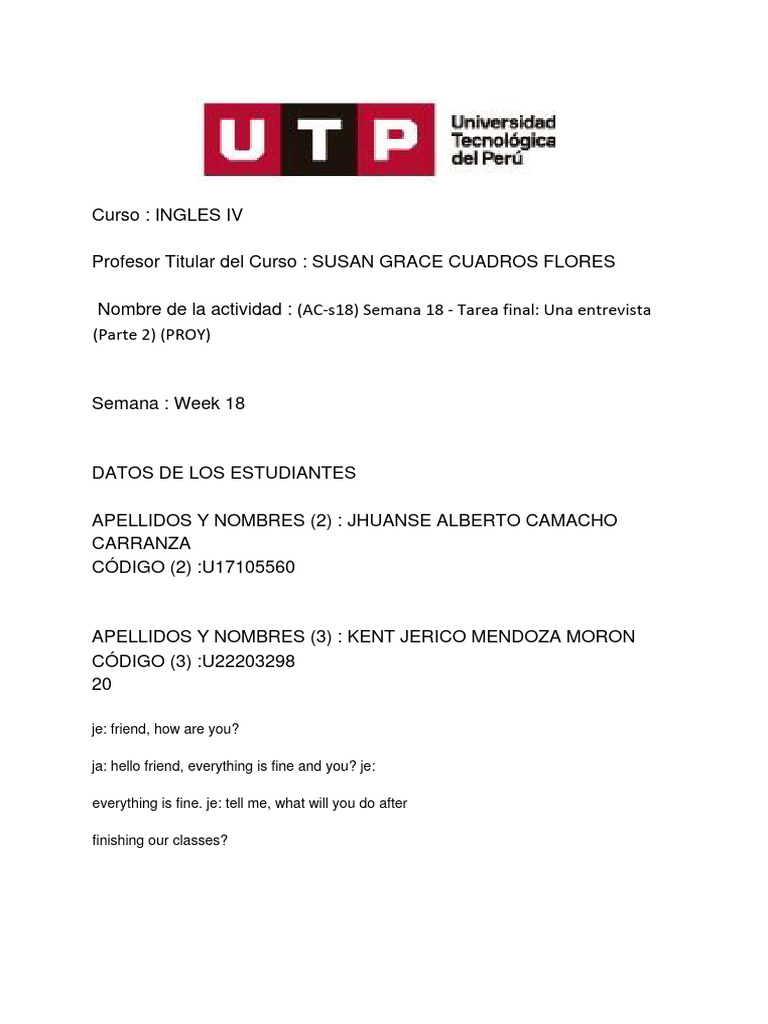 Proyecto Final Parte 2, Week 18 Ingles | PDF