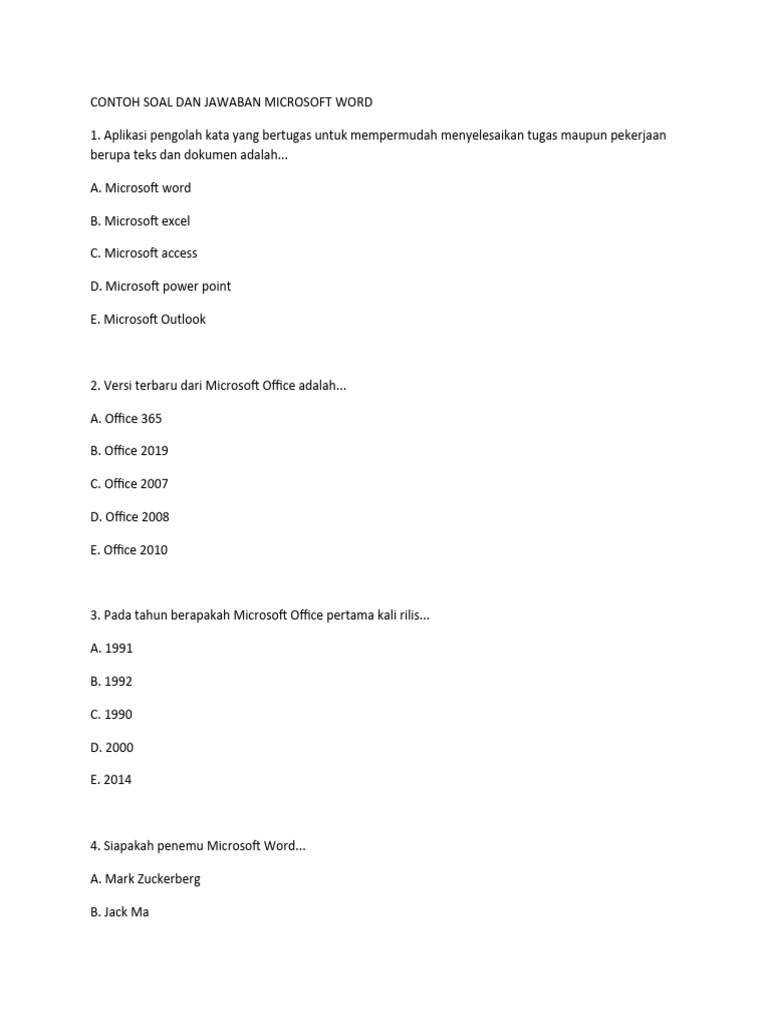 Contoh Soal Dan Jawaban Microsoft Word | PDF | Komputer