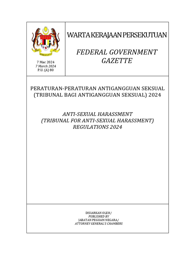 PERATURAN-PERATURAN ANTIGANGGUAN SEKSUAL 2024 -PUA 80 | PDF