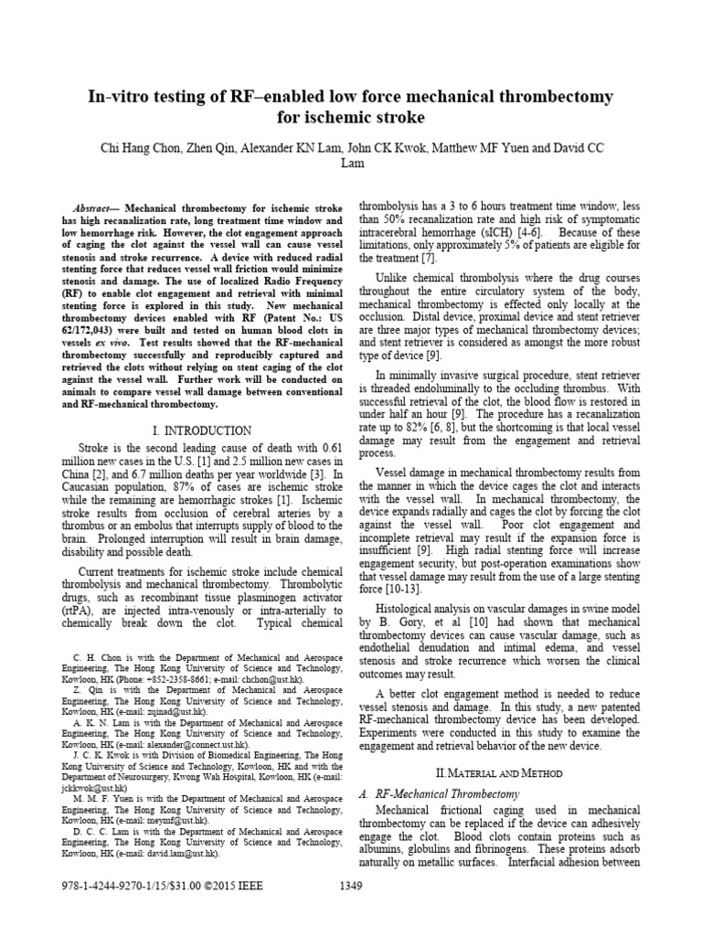 In-Vitro Testing of RF-enabled Low Force Mechanical Thrombectomy For ...