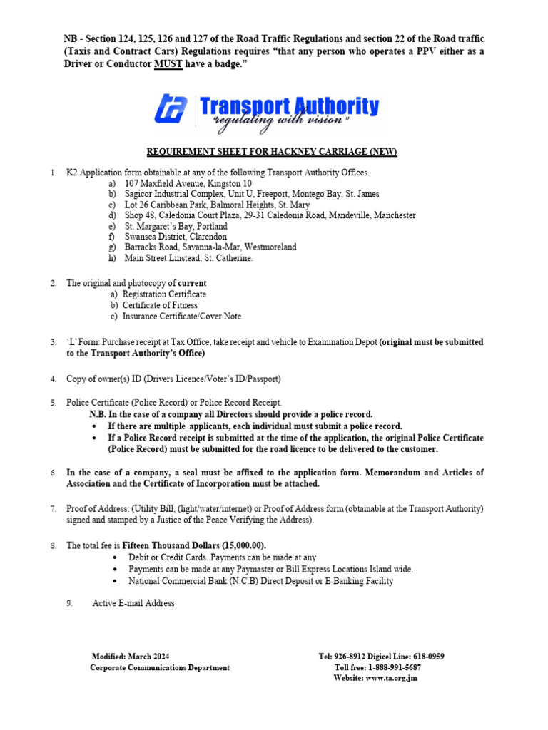 Requirement Sheet For Hackney Carriage New 2024 (3) Updated | PDF ...