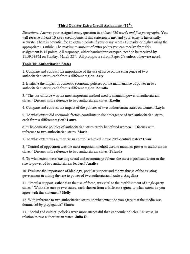 Third Quarter Extra Credit Assignment 12 | PDF | Cold War ...