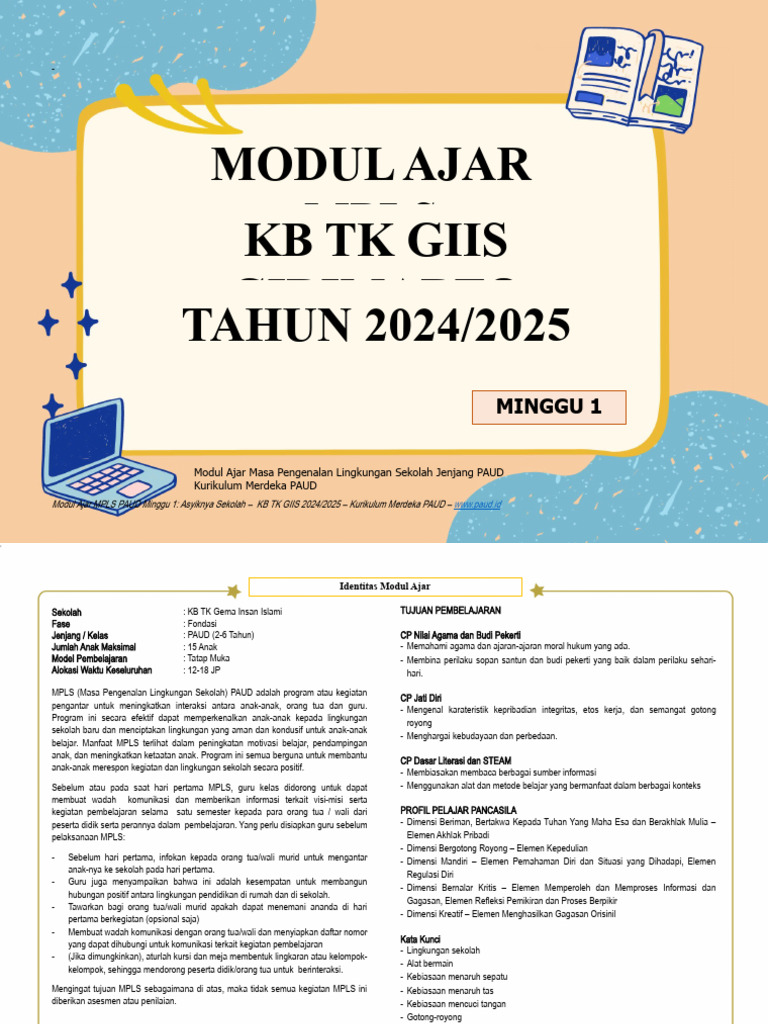 MPLS PAUD: Asyiknya Sekolah | PDF | Karier & Perkembangan | Ilmu Sosial