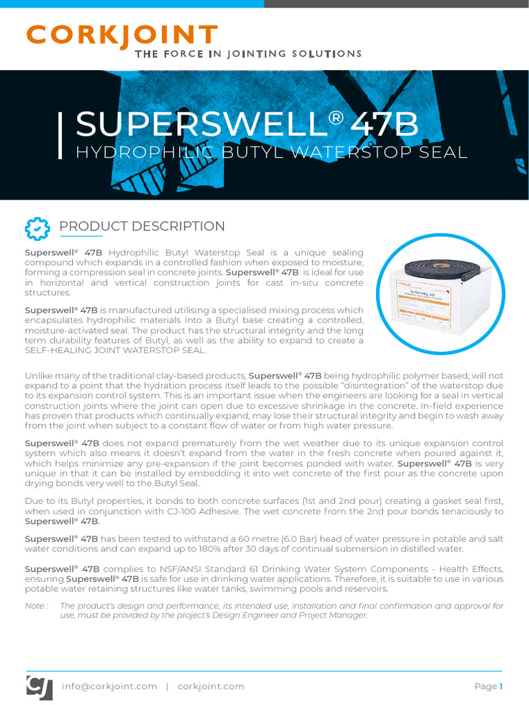 Superswell 47B Brochure 20mm X 15mm | PDF | Concrete | Water