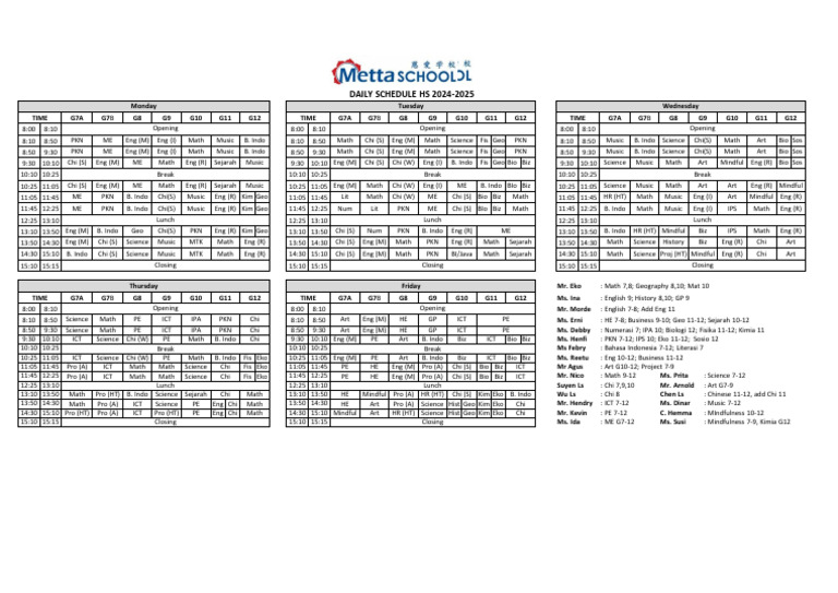 Daily Schedule 2024-2025 | PDF