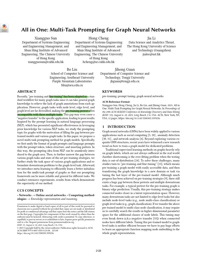 (KDD 2023) All in One - Multi-Task Prompting For Graph Neural Networks | PDF | Vertex (Graph ...