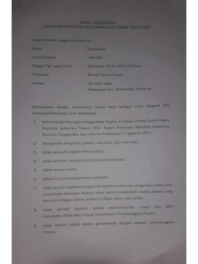 Pernyataan Darmawan | PDF