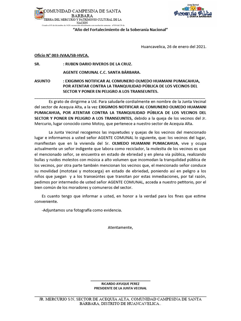 Oficio Junta Vecinal | PDF