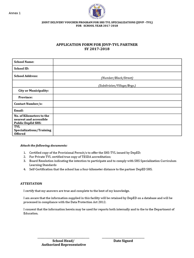 Annex 1 JDVP-TVL Application Form | PDF | Computers