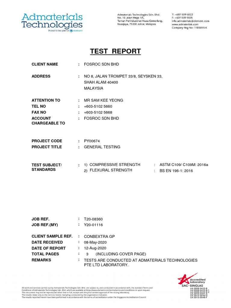 Conbextra GP Strength Test Report | PDF | Building Engineering ...