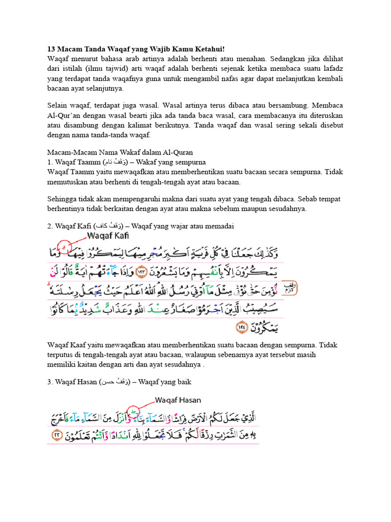13 Macam Tanda Waqaf Yang Wajib Kamu Ketahui | PDF