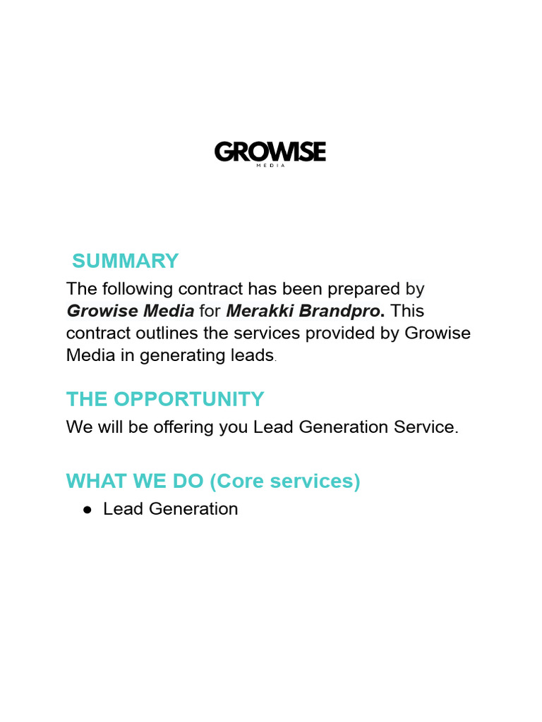 Lead Generation Contract For Merakki Brandpro | PDF | Economies | Business