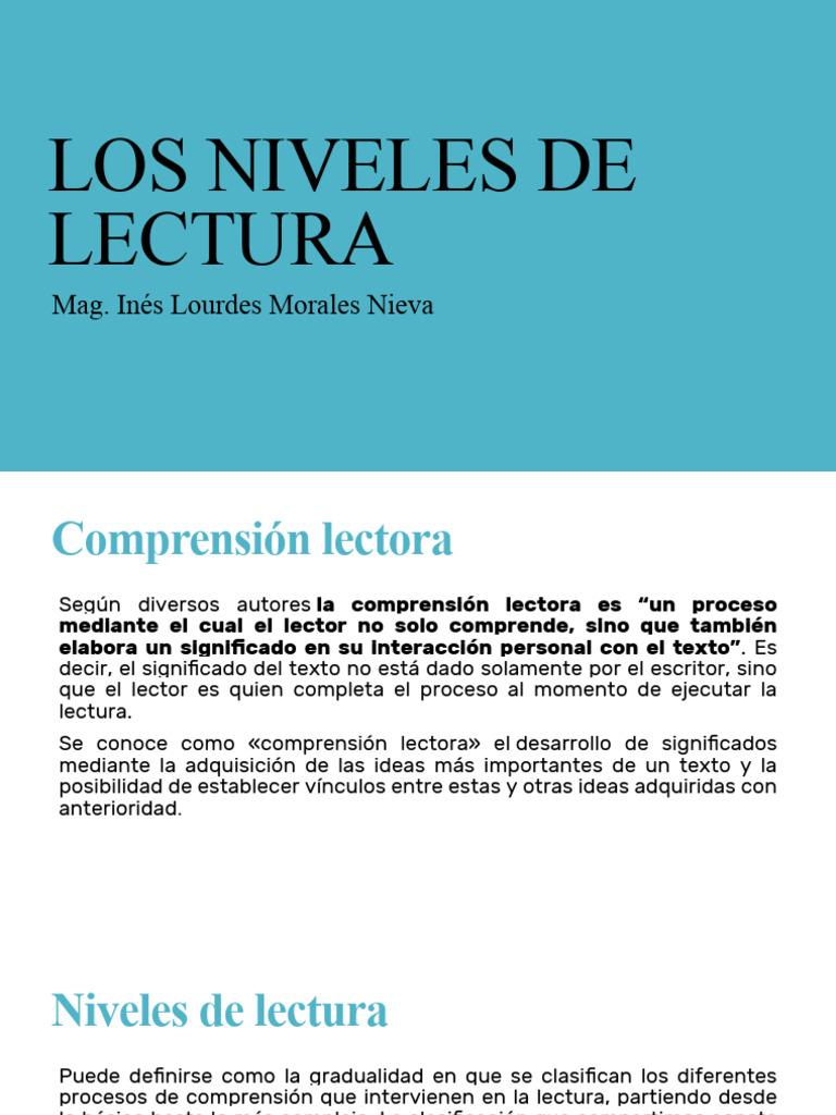 Niveles de Comprensión Lectora | PDF | Comprensión lectora | Cognición