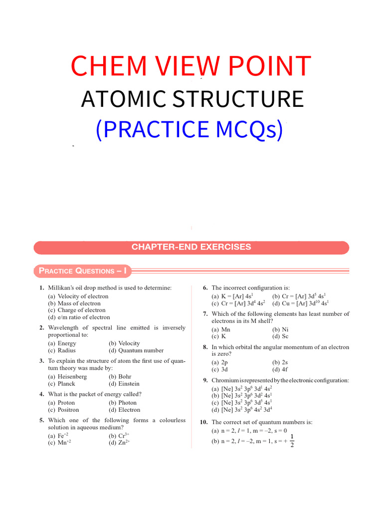 Practice MCQs (Atomic Structure) | PDF | Atomic Orbital | Electron