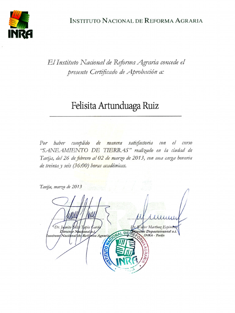 certificados INRA | PDF