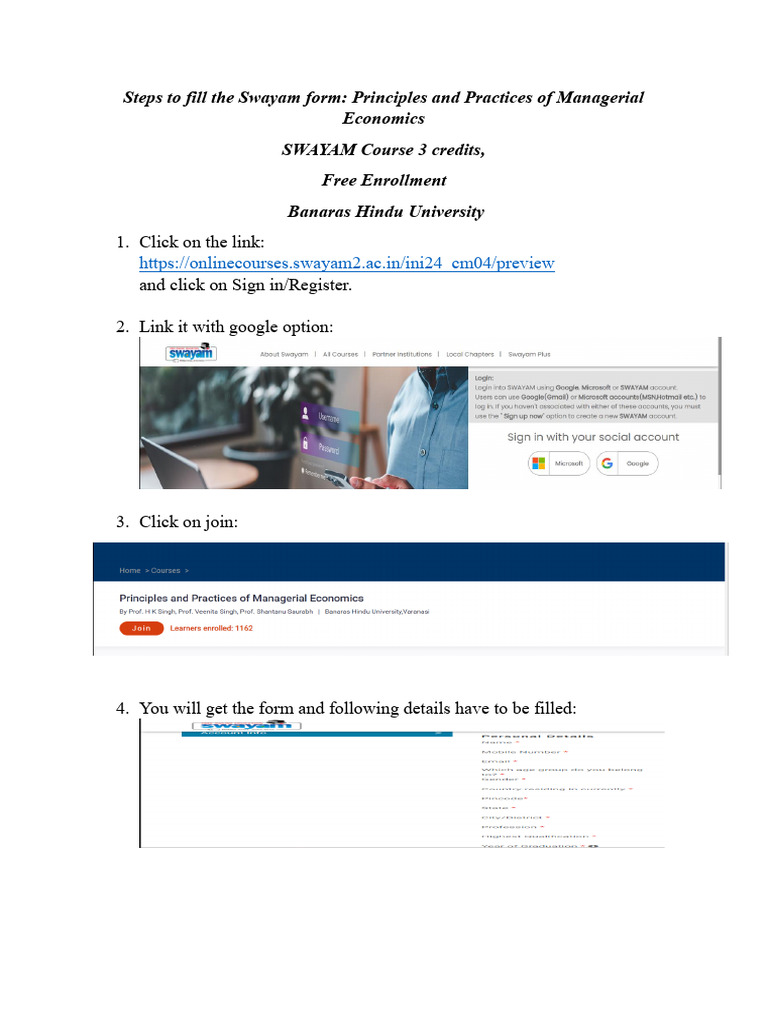 SWAYAM form instruction (1) | PDF