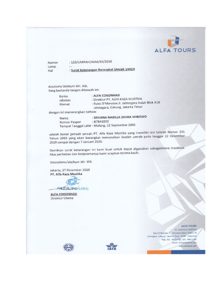 Surat Keterangan Umrah | PDF