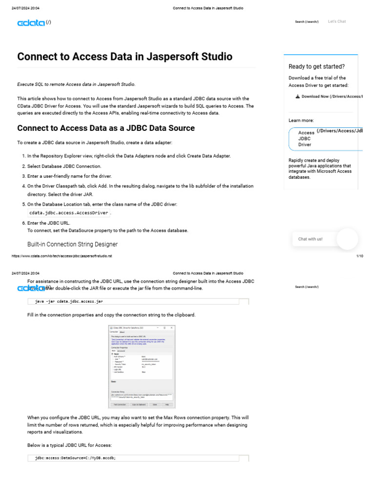 Connect Access Data in Jaspersoft Studio | PDF | Databases | Computing