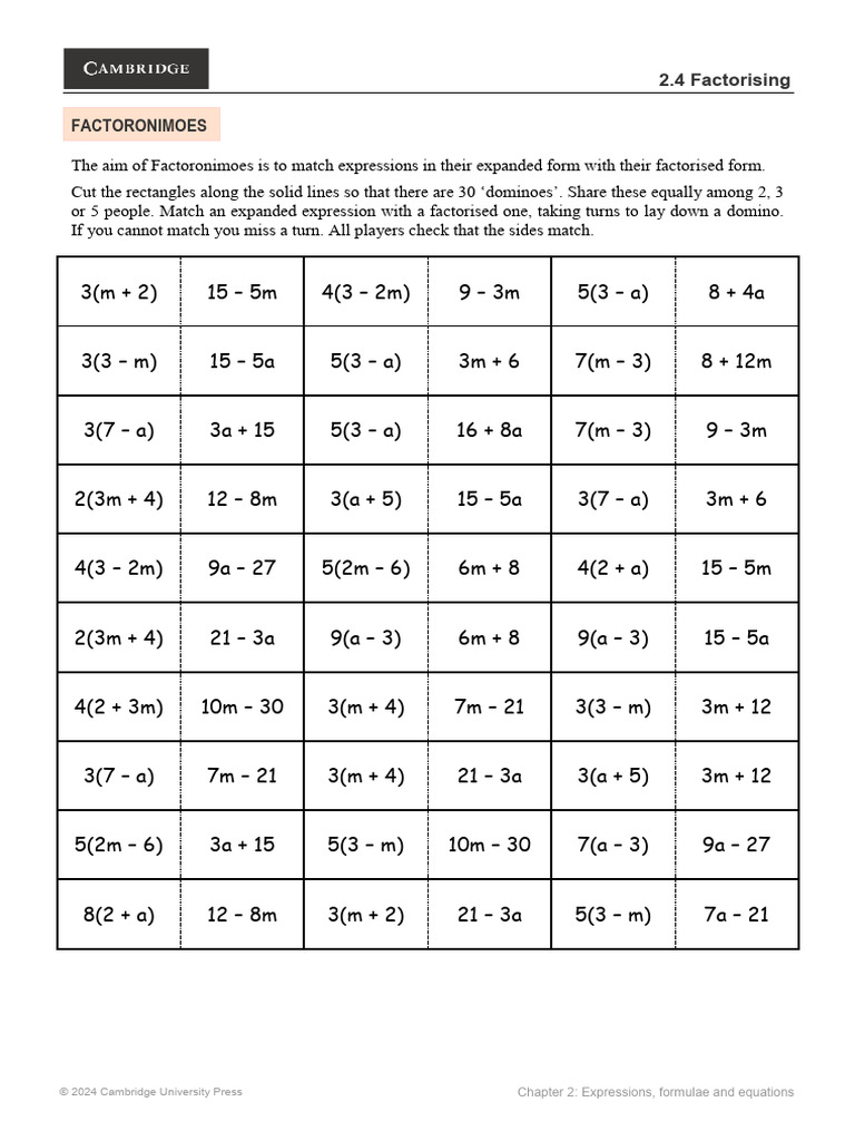 Factoronimoes: Matching Expressions Game | PDF