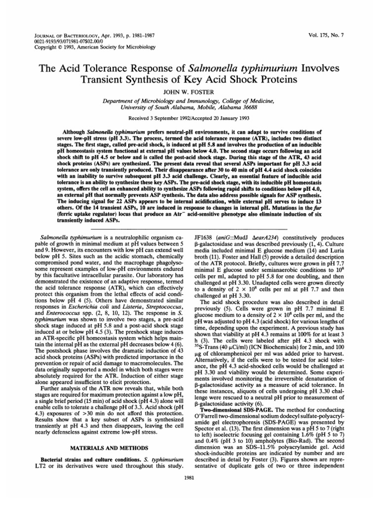 acid tolerance respon of salmonella | PDF | Acid | Mutation