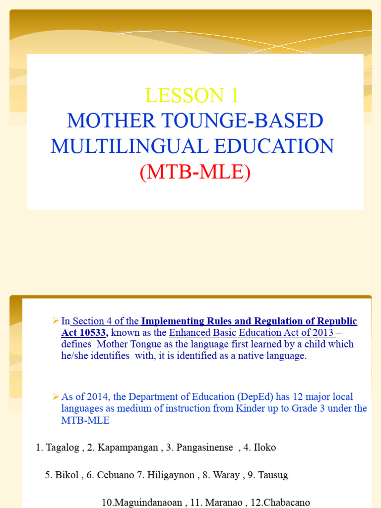 Mother Tongue-Based Multilingual Education PPT Report | PDF | Second ...