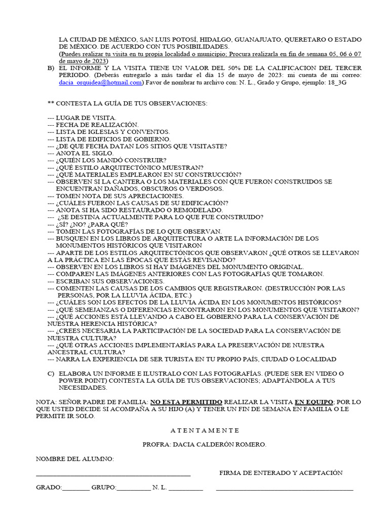 Guía de Observación - Visita A Gto | PDF