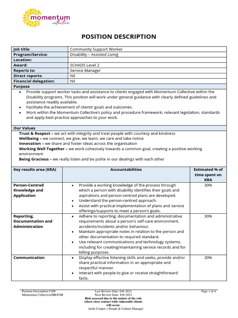 Community Support Worker Role | PDF | Occupational Safety And Health