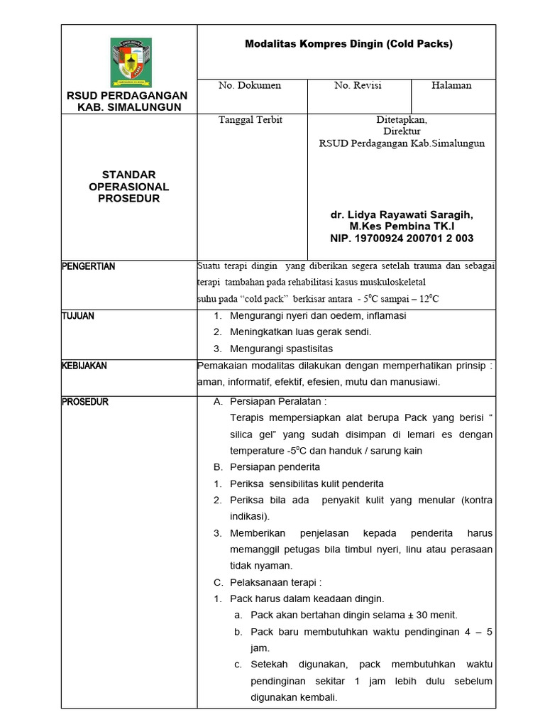 SOP Modalitas Kompres Dingin | PDF